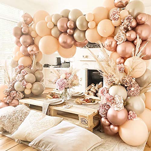 Blush Ivory Balloons Garland Kit Pastel Ivory Nude Brown Rose Gold Metallic Double Stuffed Balloons Arch kit for Bridal Engagement Baby Shower Birthdays Weddings Boho Party Decoration