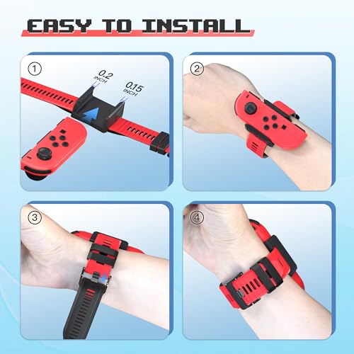 Narati Wrist Bands for Just Dance 2025 2024 2023 2022 2021 Switch, Adjustable Size Silicone Wrist Straps Compatible with Joy Cons & Switch OLED Model, 2 Pack for Adults and Children