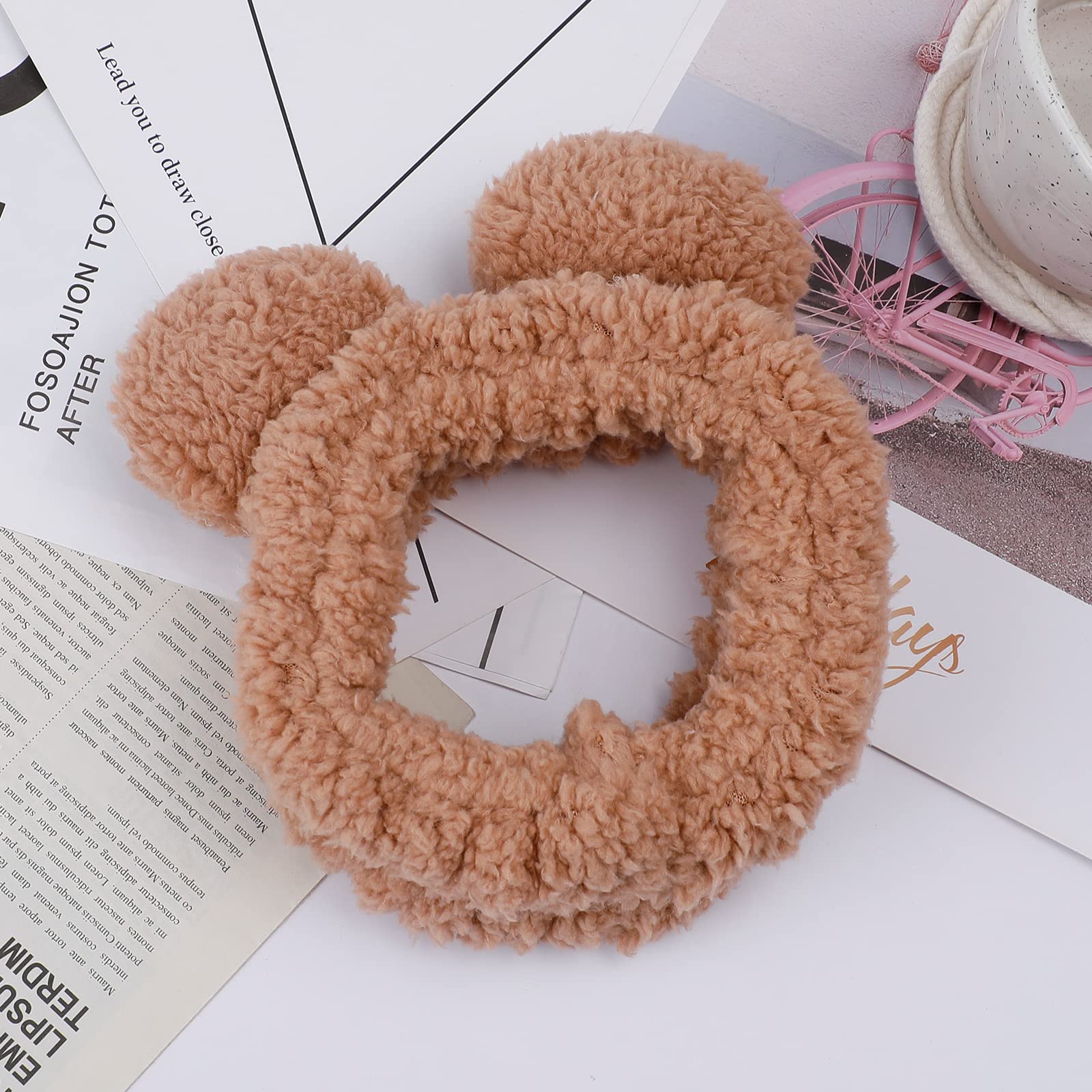 Hofar Bear Face Wash Headband Hairband with Bear Ears Coral Fleece Cartoon Cute Creative Hair Accessories