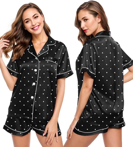 Marigulene Polka Dot Satin Pajama Set for Women Soft Pj Lounge Sets S-XXL