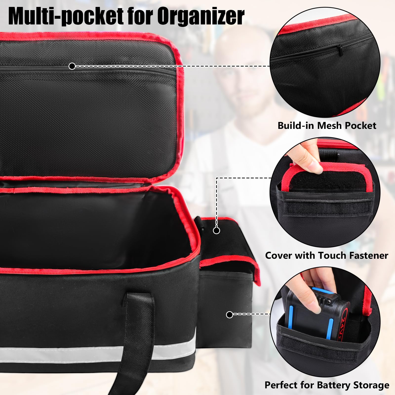 Tesuko Air Compressor Bag Compatible with Milwaukee M18 Inflator 2848-20/2771-20, Air Pump Organizer Case for Milwaukee Inflator, Storage Holder Pouch for 18V 3.0 to 9.0 Ah Battery Black (Only Case)