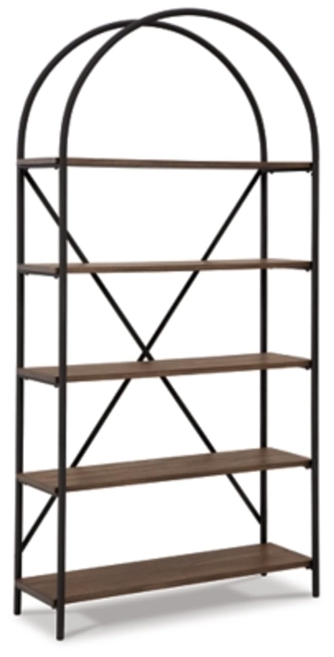 Brown Black Bookcase, Bookshelf 5 Tier Bookcase Arched Display Racks Tall Standing Bookshelves, Storage Rack Shelf Large Black Book Shelf for Bedroom, Living Room, Home Office