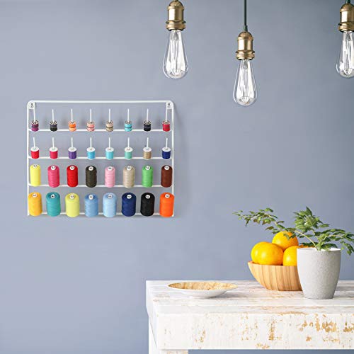 HAITARL 4 Set of Sewing Thread Organizer,Wall-Mounted Metal Thread Rack,32-Spool Thread Holder with Hanging Hooks for Organizing Threads,White