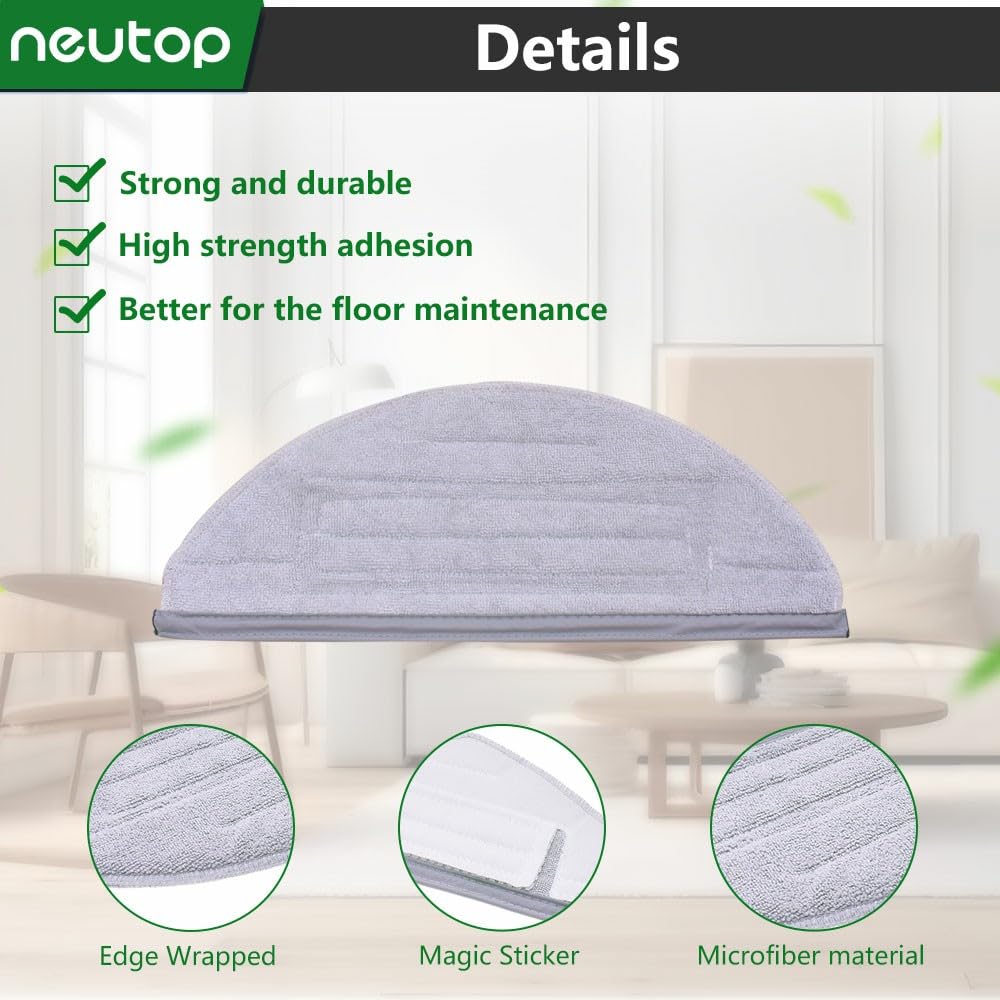 neutop Mop Cloths Pads, Compatible with Roborock S8, S8+, S7, S7+, S7 MaxV Plus/MaxV Ultra/Pro Ultra, Robot Vacuum Cleaners, Washable Spare Parts Accessories, 6-Pack.