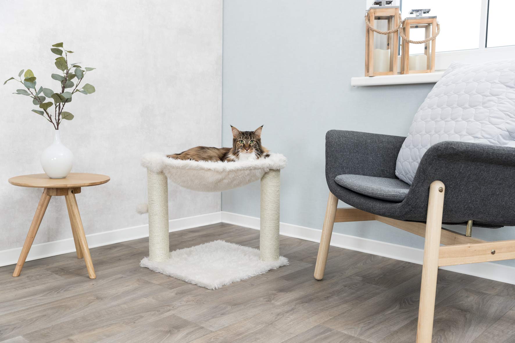 TRIXIE Baza Scratching Post with Hammock | 18" Base. Color: Cream