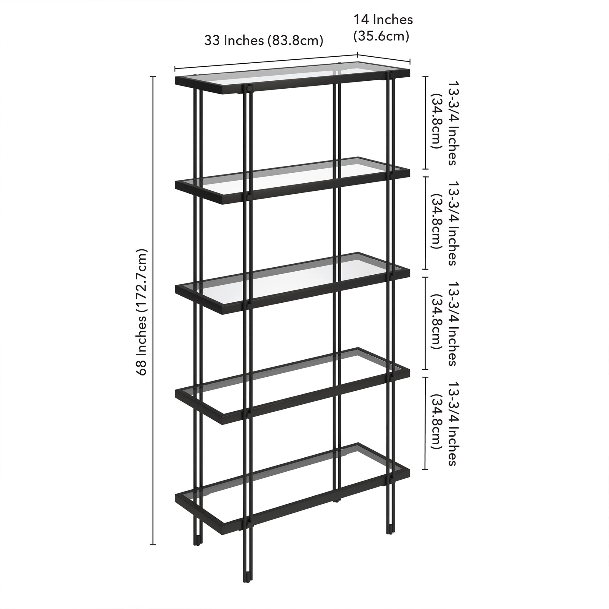 Henn&Hart 68" Tall Rectangular Bookcase in Blackened Bronze, for Home Office, Living Room