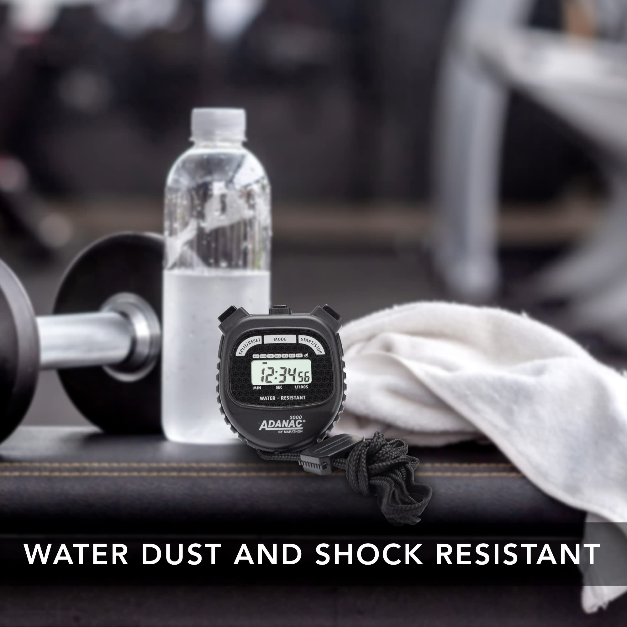 Marathon Adanac 3000 Digital Stopwatch Timer, Black - High Precision Accuracy to 1/100th Seconds - Water, Dust & Shock Resistant - 46β Lanyard Included