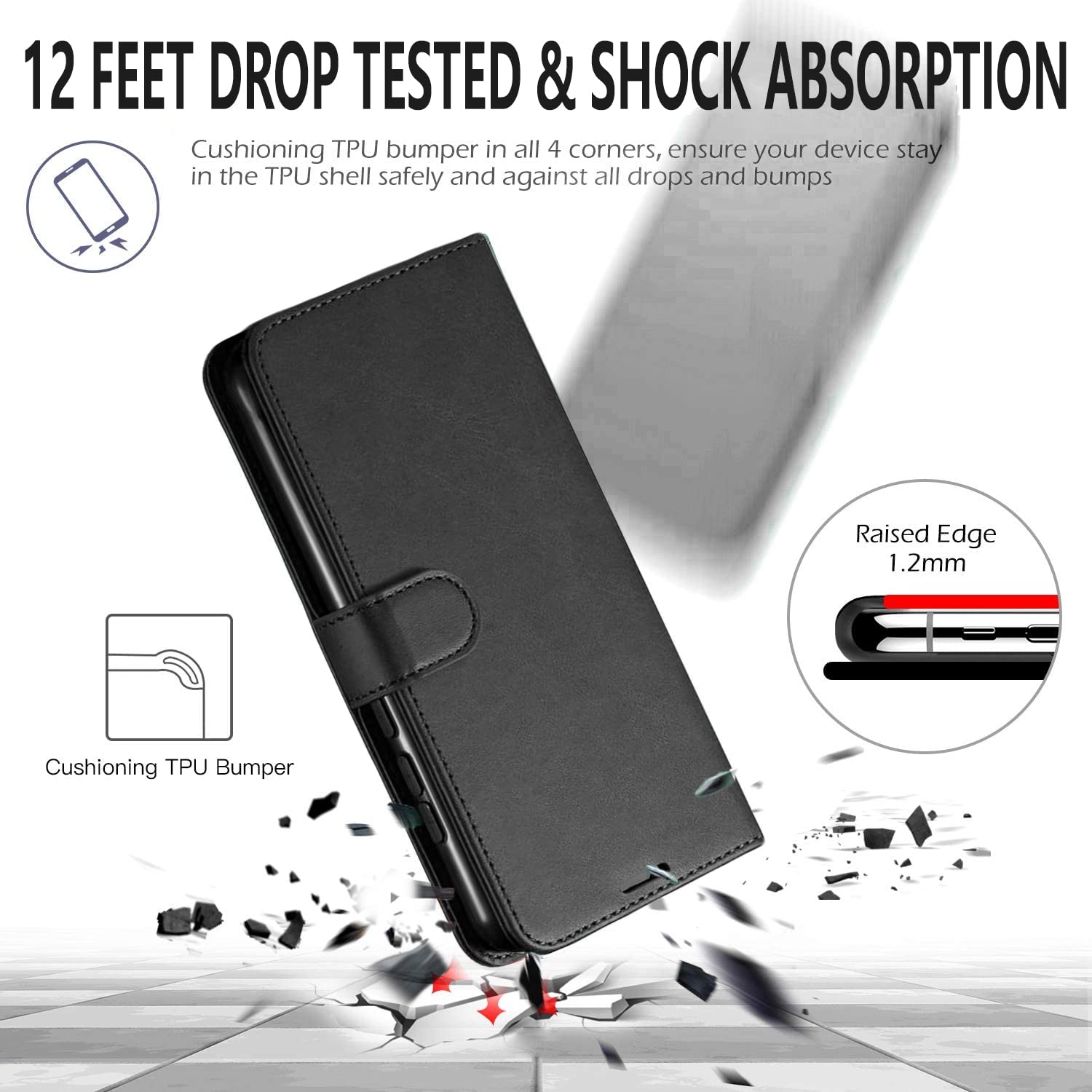 STARSHOP Samsung Galaxy S7 Phone Case, with [Tempered Glass Screen Protector Included] PU Leather Wallet Shockproof Cover Kickstand with Pocket Card Slots Magnet Closure -Dark