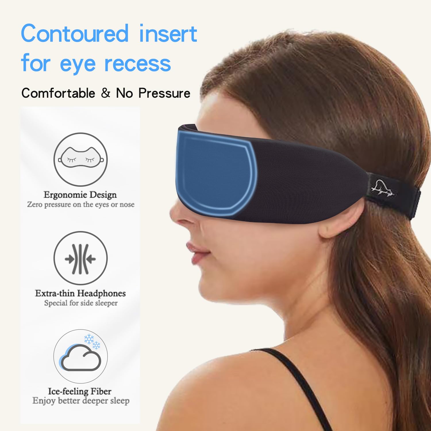 ALASKA BEAR Sleep Headphone Headband Bluetooth 5.2 HD Stereo Noise Reduction Eye Contour Built-in Mask w/Thin Speakers Wireless Audio Sports Headgear (Black Ⅰ)