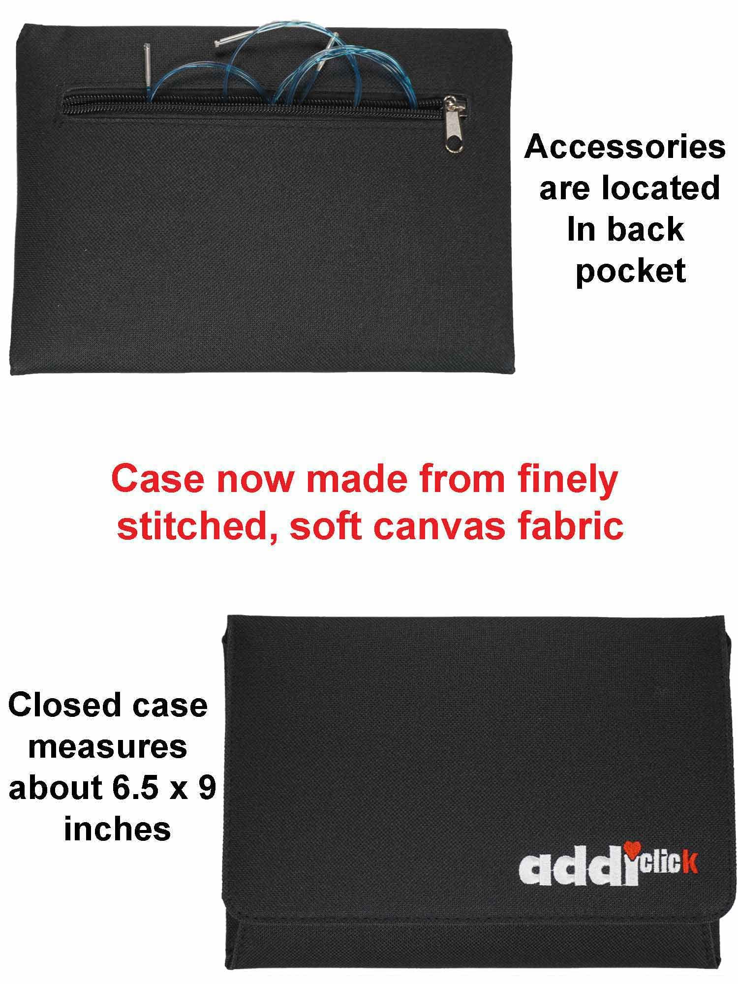 addi Click Turbo Basic 5-Inch Interchangeable Circular Knitting Needle Set Sizes US 4, 5, 6, 7, 8, 9, 10, 11, 13 and 15 with 3 Blue Cords, Black Canvas Case with Project Bag