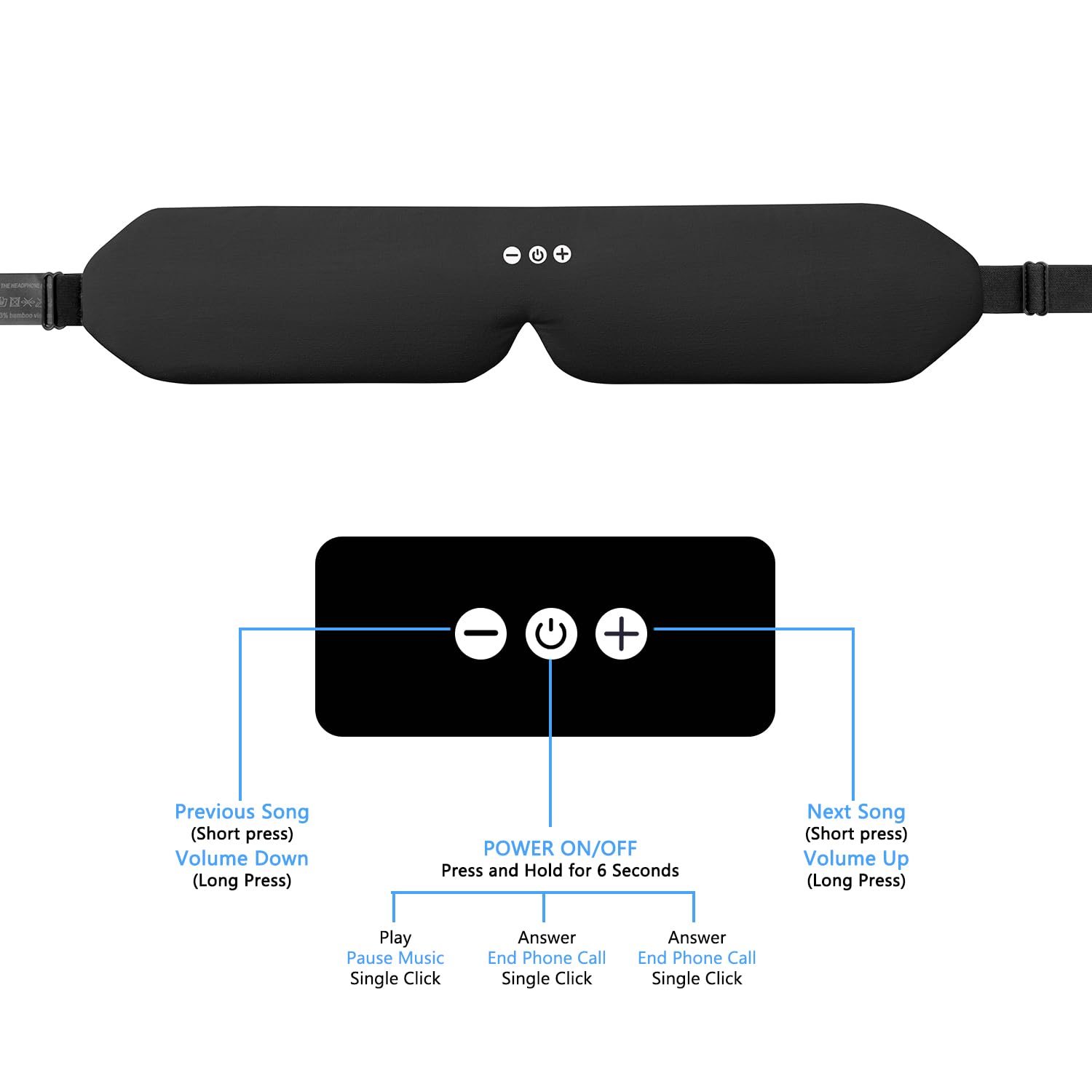 ALASKA BEAR Sleep Headphone Headband Bluetooth 5.2 HD Stereo Noise Reduction Eye Contour Built-in Mask w/Thin Speakers Wireless Audio Sports Headgear (Black Ⅰ)