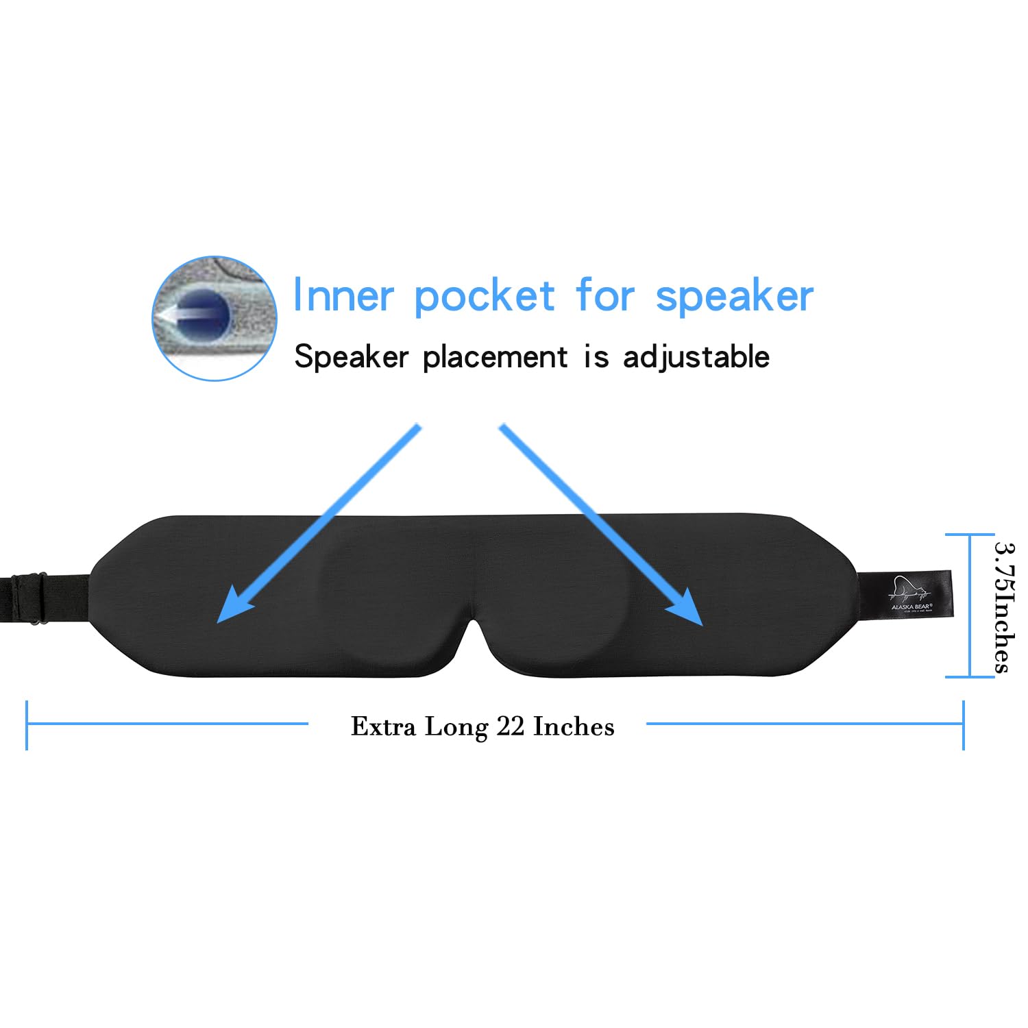 ALASKA BEAR Sleep Headphone Headband Bluetooth 5.2 HD Stereo Noise Reduction Eye Contour Built-in Mask w/Thin Speakers Wireless Audio Sports Headgear (Black Ⅰ)