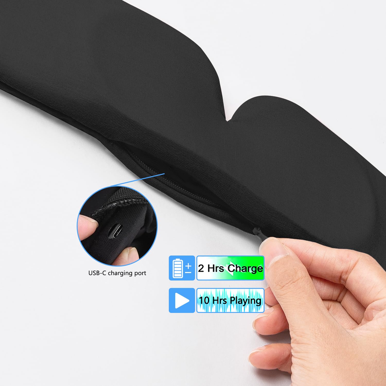 ALASKA BEAR Sleep Headphone Headband Bluetooth 5.2 HD Stereo Noise Reduction Eye Contour Built-in Mask w/Thin Speakers Wireless Audio Sports Headgear (Black Ⅰ)