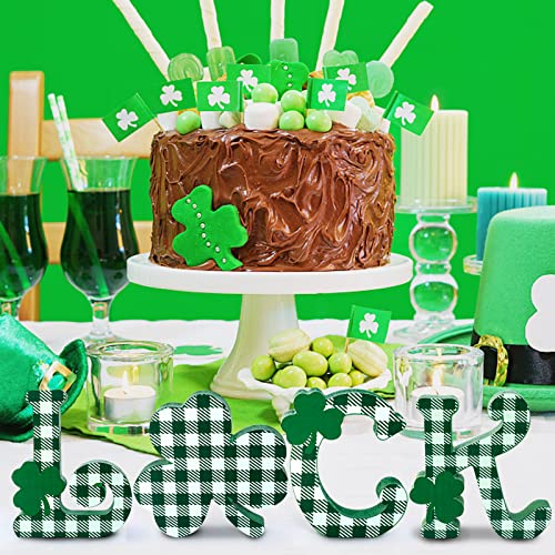 Aweyka 4 Pieces St. Patrick's Day Table Wooden Signs, Shamrock Tiered Tray Decor Lucky Table Decor Irish Themed Freestanding Shamrock Table Centerpiece for Home Decor Party Decoration