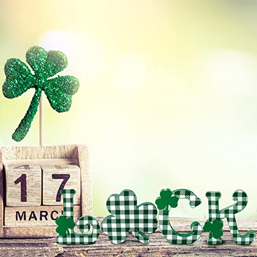 Aweyka 4 Pieces St. Patrick's Day Table Wooden Signs, Shamrock Tiered Tray Decor Lucky Table Decor Irish Themed Freestanding Shamrock Table Centerpiece for Home Decor Party Decoration