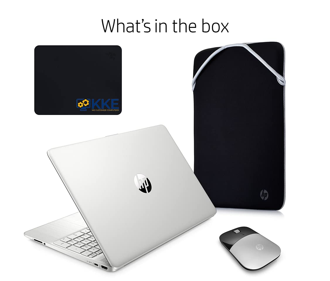 HP 15z-Laptop, 15.6" HD Screen, AMD Athlon 3050U-Processor, 8GB-RAM, 128GB SSD, Webcam, 1-Year Microsoft 365, Windows 10 Home, Bundle,Silver