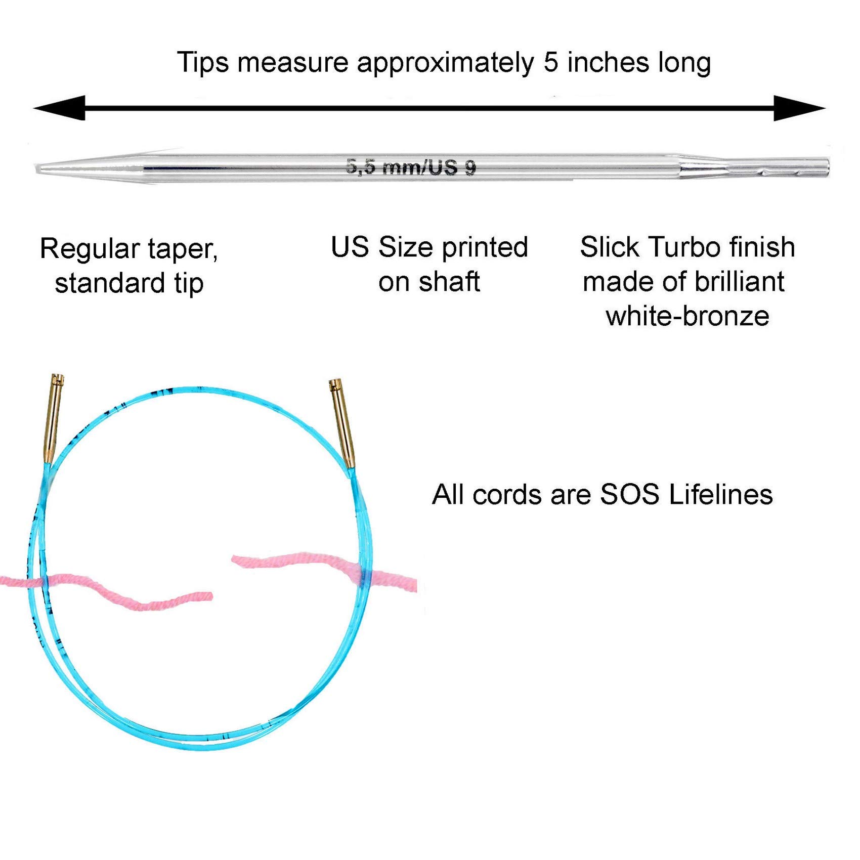 addi Click Turbo Basic 5-Inch Interchangeable Circular Knitting Needle Set Sizes US 4, 5, 6, 7, 8, 9, 10, 11, 13 and 15 with 3 Blue Cords, Black Canvas Case with Project Bag
