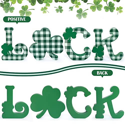 Aweyka 4 Pieces St. Patrick's Day Table Wooden Signs, Shamrock Tiered Tray Decor Lucky Table Decor Irish Themed Freestanding Shamrock Table Centerpiece for Home Decor Party Decoration