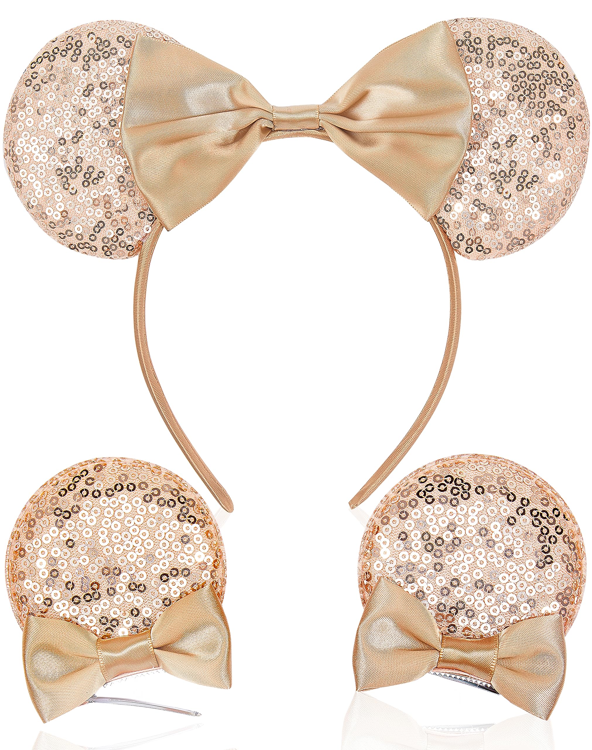 Akkya Ears Headband Hair Clips Accessories for Women Girl Kid Adult Birthday Party Princess Park Costume Mini Bow Present Glod