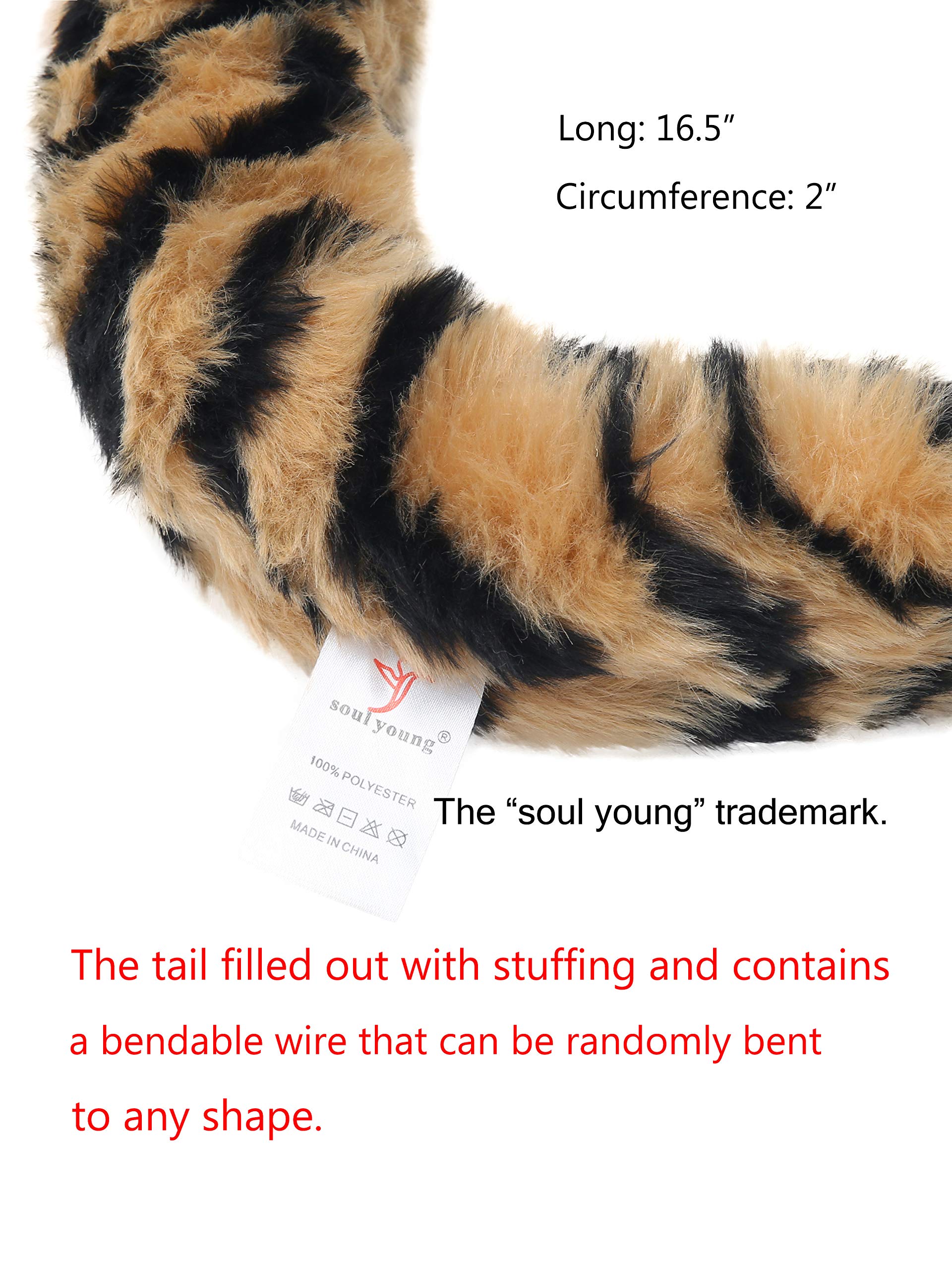 Soul Young Lion Wolf Faux Fur Ears and Tail Halloween Costume Party Cosplay Animal Accessory Set(One Size,Tiger)