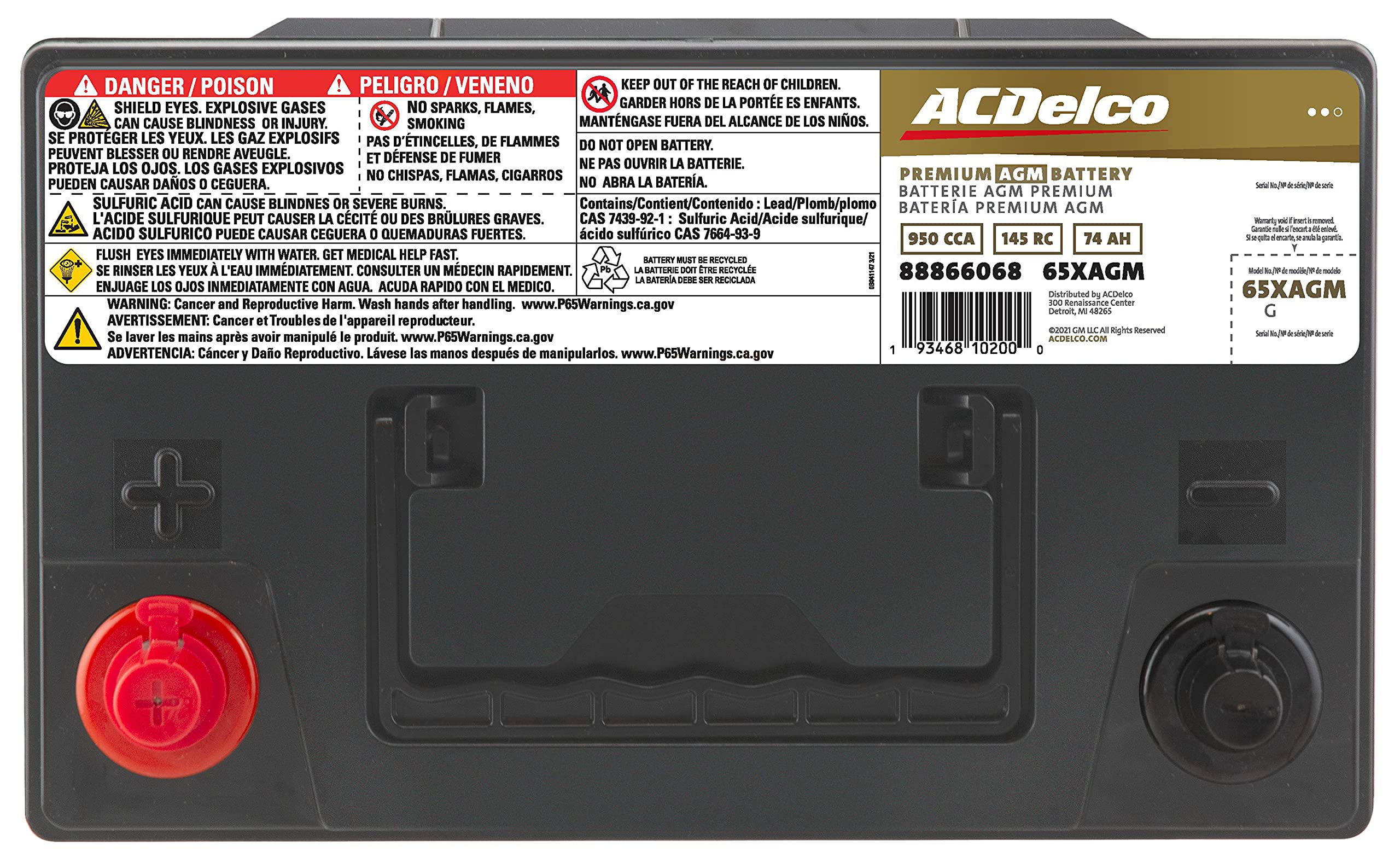 ACDelco Gold 65XAGM 48 Month Warranty Premium AGM BCI Group 65 Battery