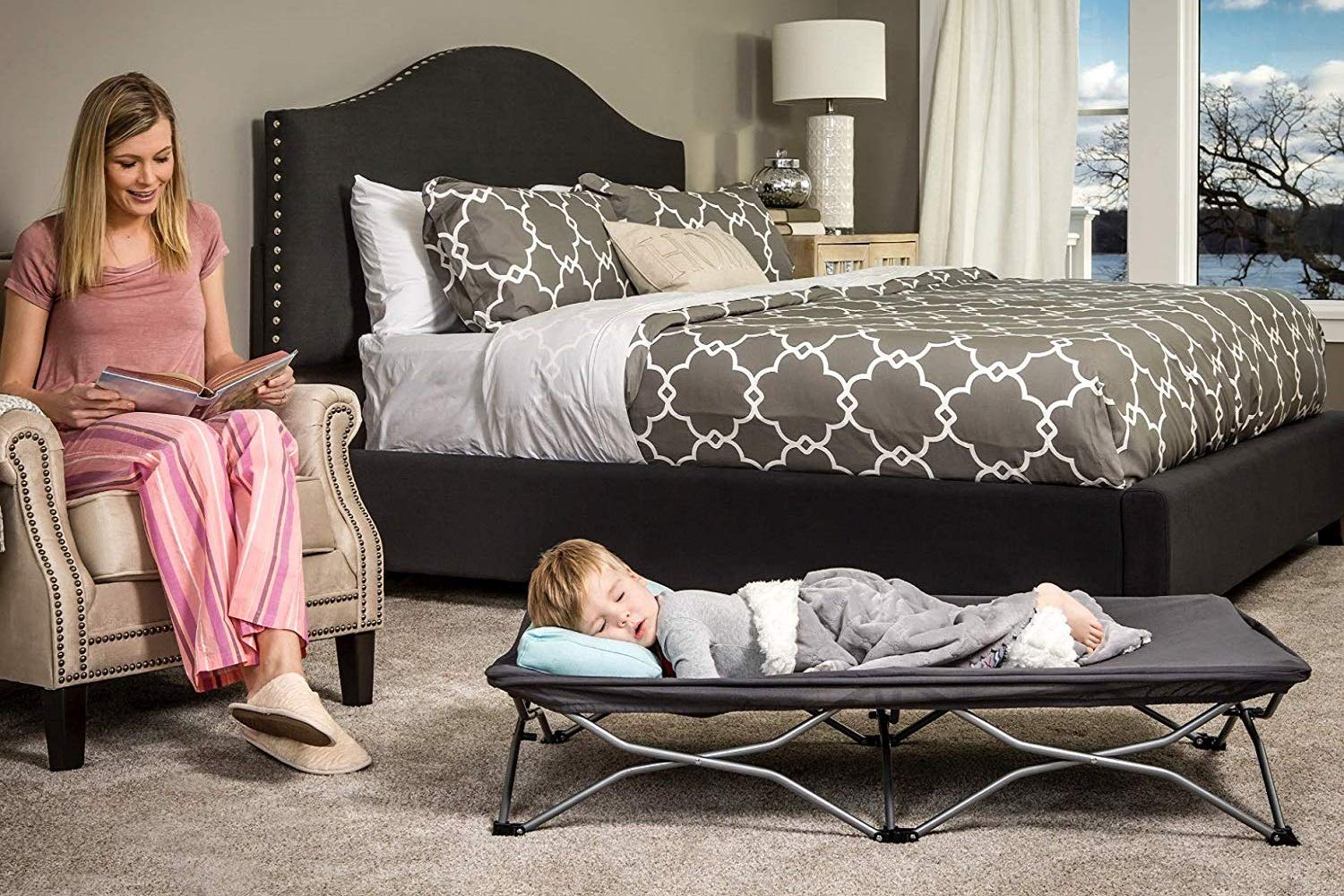 Regalo My Cot Portable Travel Bed, Includes Fitted Sheet, Grey, 1 Count (Pack of 1)
