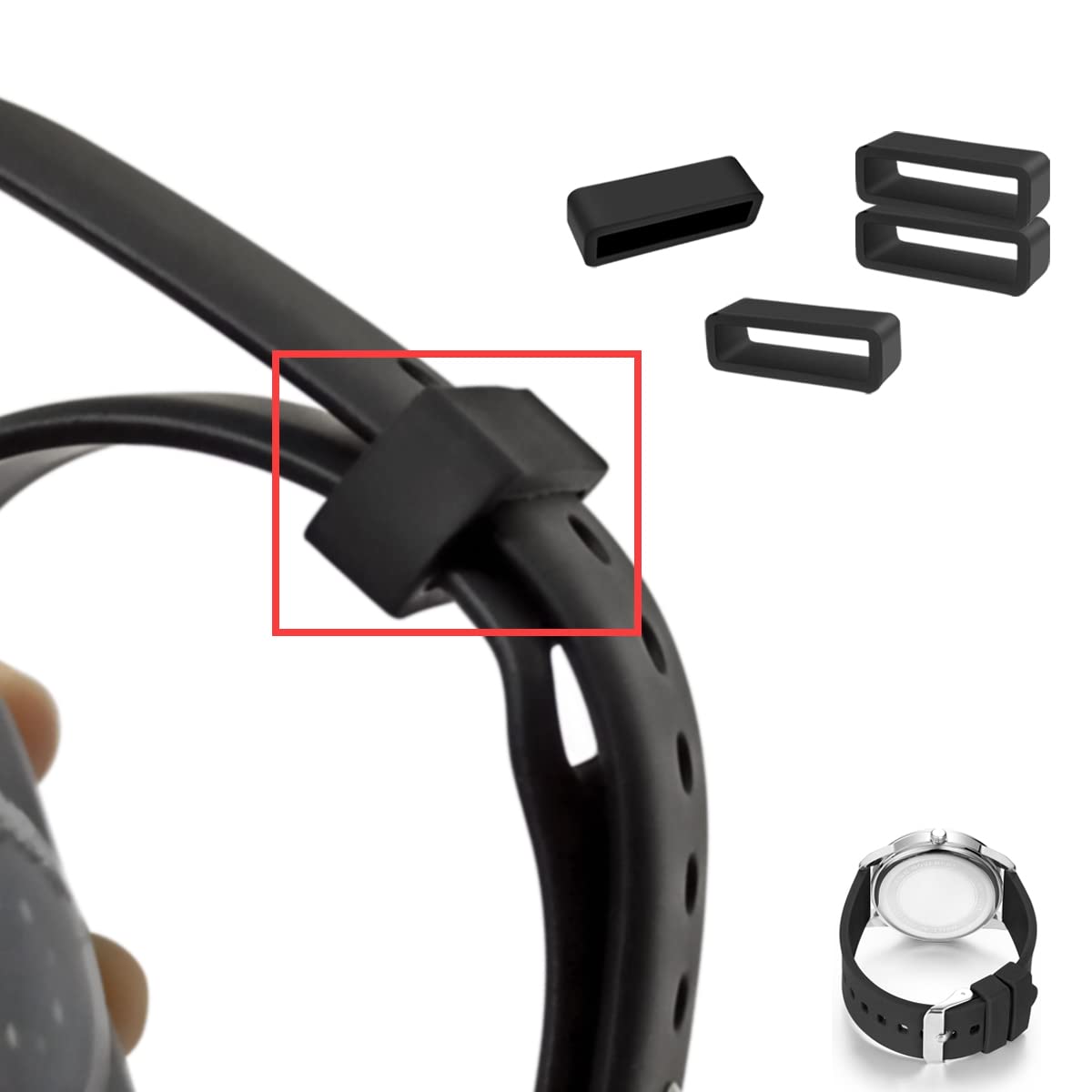 6 Pcs Watch Band Loop Holder Keeper for Resin Belt, Replacement Fastener Rings for Silicone Leather Rubber Watch Strap, Durable Fastener Retainer Size(16mm)
