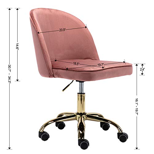 Wahson Comfy Home Office Chair, Upholstered Task Chair Swivel Armless Chairs,Metal Legs,Pink