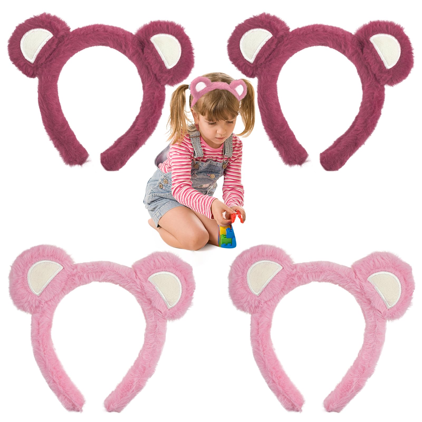 Thinslimer 4 Pack Cute Bear Ears Headband for Women Fluffy Bear Ears Plush Hair Hoop Facial Washing Make Up Headband Hair Accessories for Women and Girls (2 Colors)