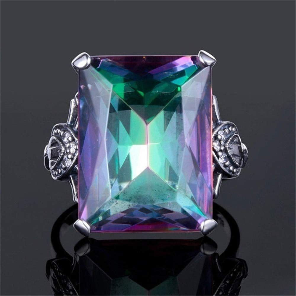 AZQ 925 Sterling Silver Fashion Natural Topaz Ring 5ct Square perfect cut Rainbow Topaz Gemstone Promise Rings CZ Eternity Engagement Wedding Band Ring for Women (US Code 8)