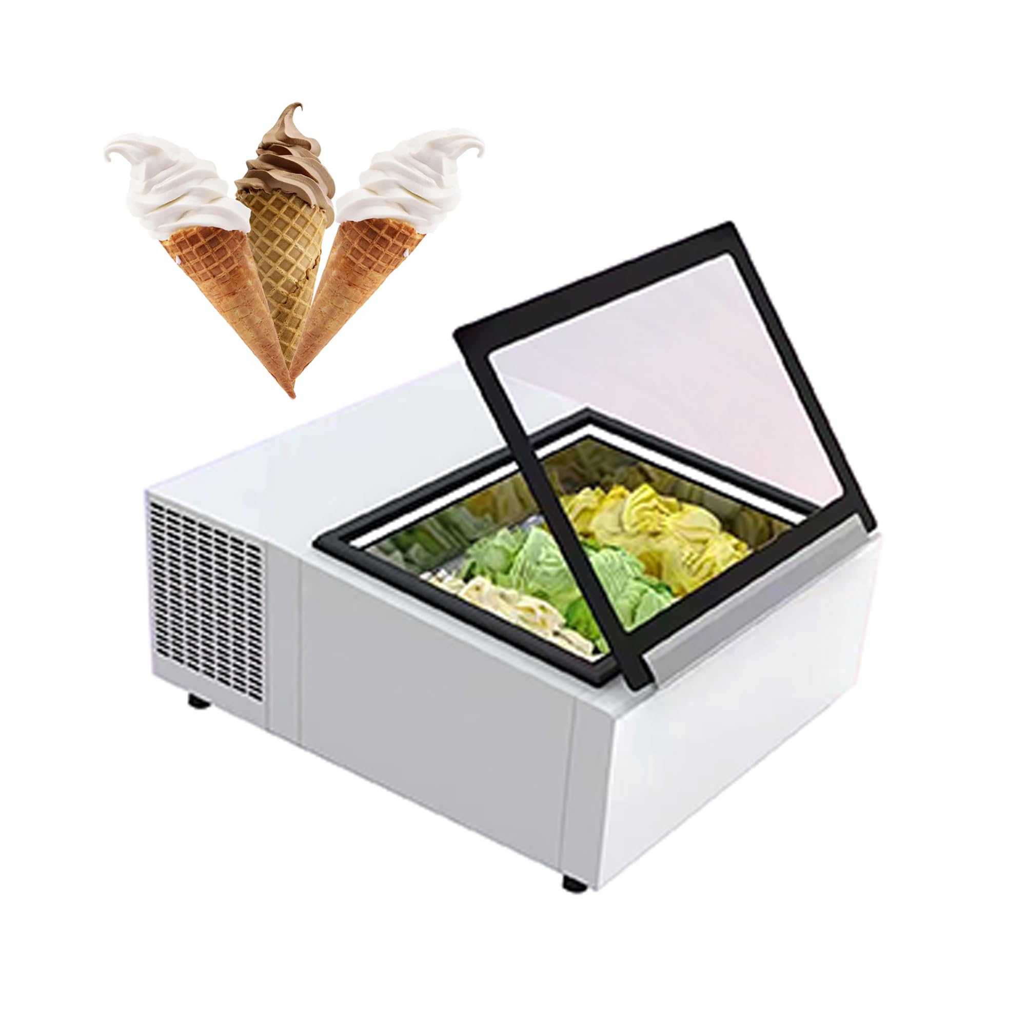 Wixkix White Hard Ice Cream Showcase, Gelato Dipping Cabinet Gelato Display Refrigerator, Digital Control Panel Countertop Display Case Freezer for Dessert Shop
