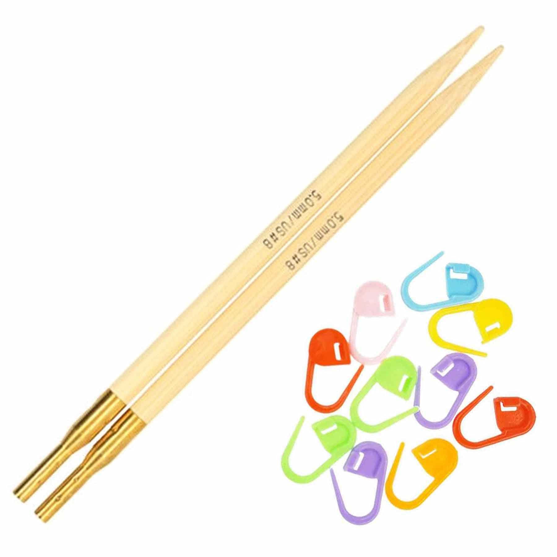 addi Click Natura Bamboo 5-Inch (13cm) US 15 (10.0mm) Interchangeable Circular Knitting Needle Tips Lightweight, Warm Touch, Standard Taper & Tips with 10 Colorful Stitch Markers