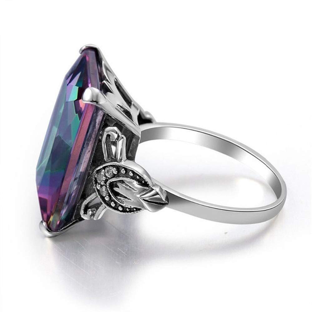 AZQ 925 Sterling Silver Fashion Natural Topaz Ring 5ct Square perfect cut Rainbow Topaz Gemstone Promise Rings CZ Eternity Engagement Wedding Band Ring for Women (US Code 8)
