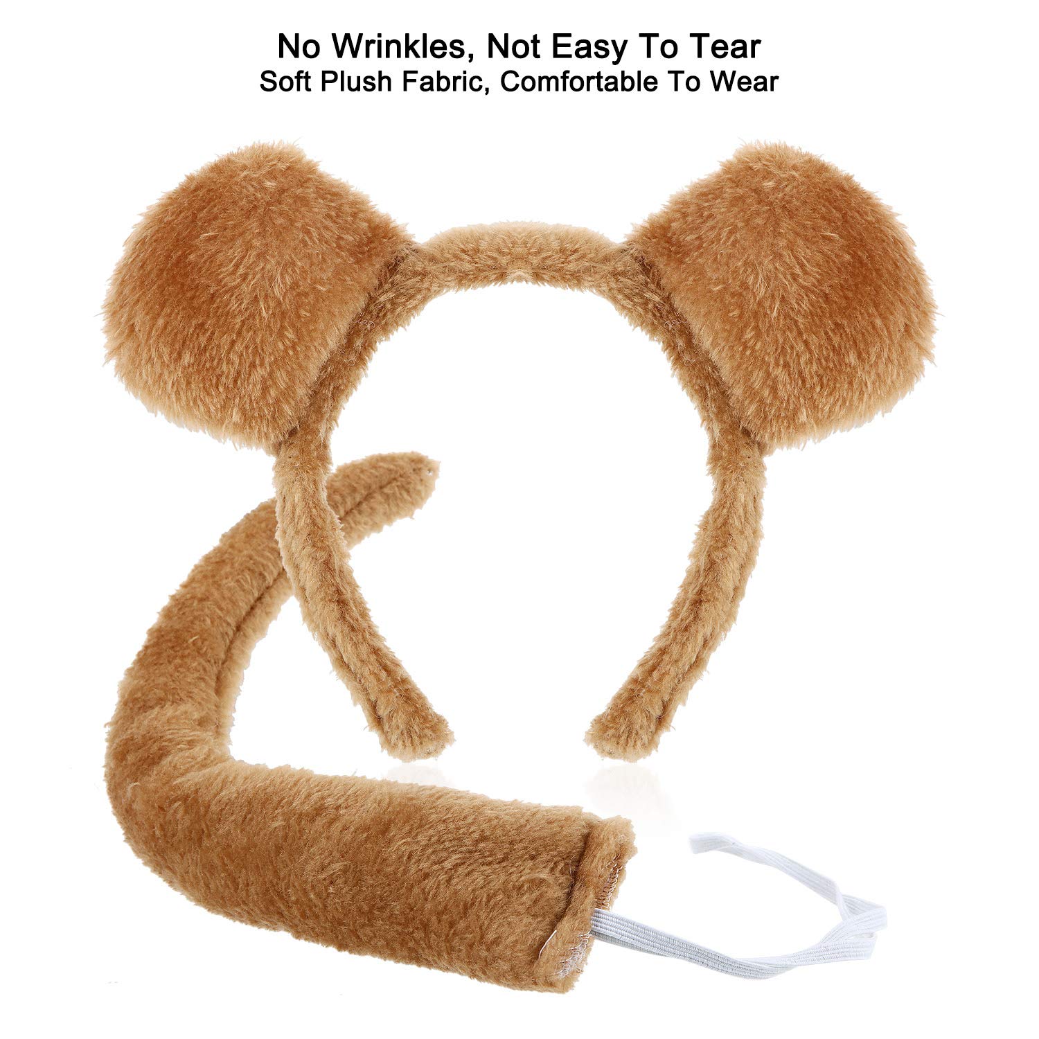 WILLBOND Bear Ears Headband and Tail Costume Set, 6 Pieces, Brown, for Halloween or Costume Parties