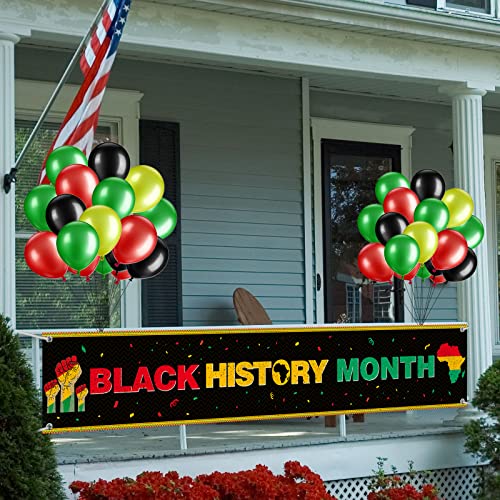 38 Pieces Black History Month Banner Balloons Decorations Set,Large Fabric African American Fence Yard Garage Banner with 36 Pieces Balloons for Black History Month National Holiday Party Decorations