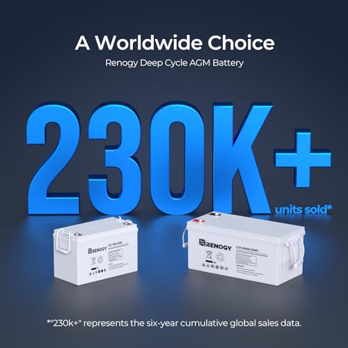 Renogy Deep Cycle AGM Battery 2-Pack 12 Volt 100Ah, 3% Self-Discharge Rate, 2000A Max Discharge Current, Safe Charge Most Home Appliances for RV, Camping, Cabin, Marine and Off-Grid System