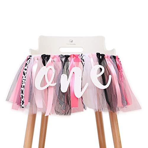 Wahawu Cow Print Birthday High Chair Banner - First Birthday Highchair Banner , Pink Cow Banner for 1st Birthday , Holy Cow Im One Birthday Decorations Girl , Farm One Birthday Decorations