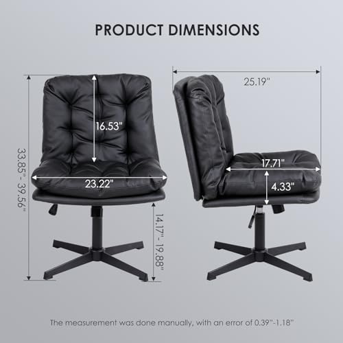 Chummaven High-Back Armless Home Office Chair No Wheels,Pu Leather Office Desk Chair Thick Swivel Rocking Vanity Chair Adjustable Computer Task Chair for Make Up,Small Space,Bedroom,Black