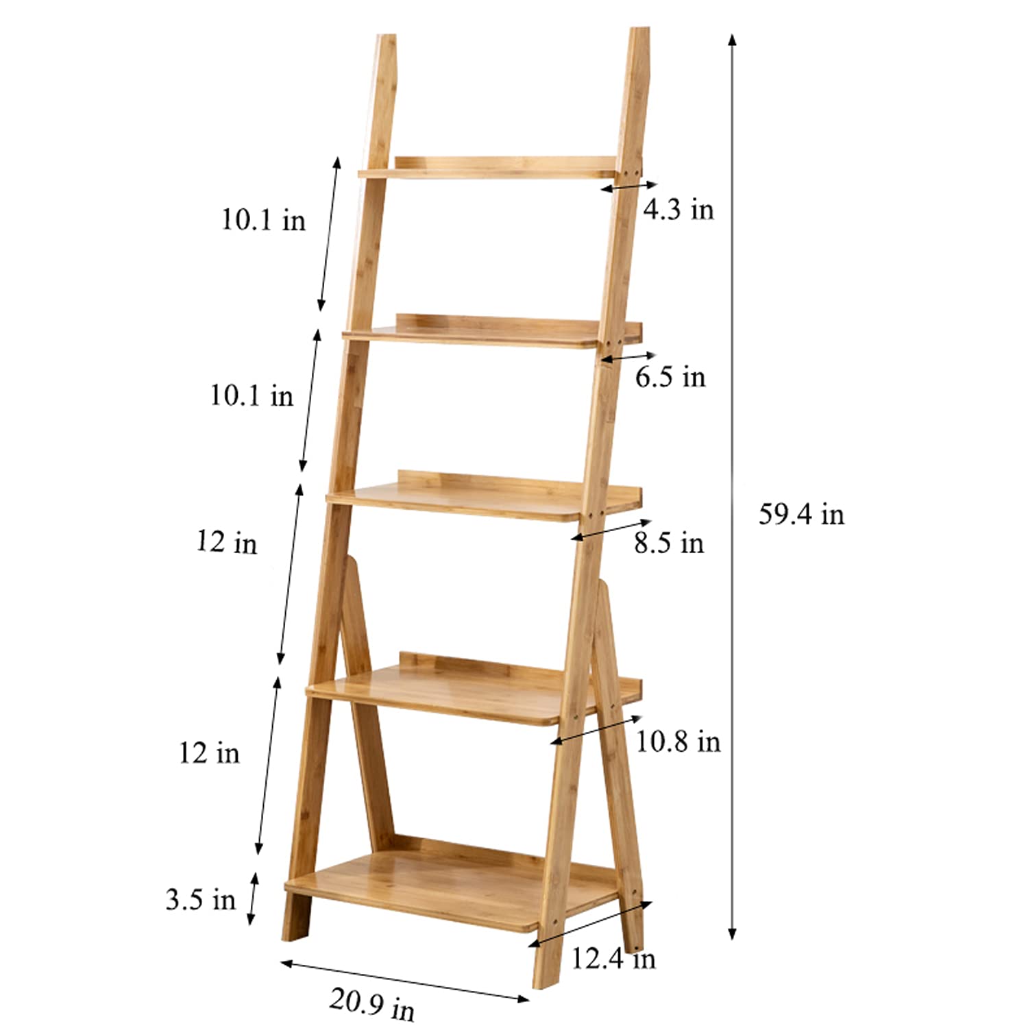 SOBIBO Ladder Shelf, 5-Tier Leaning Shelf, Free Standing Organizer Storage Shelves, Storage Rack Shelf for Office, Living Room, Nature