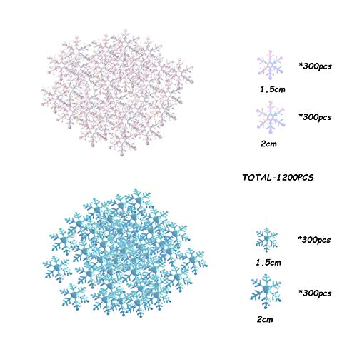 OuMuaMua 1200Pcs Snowflakes Confetti Decorations for Christmas, White and Blue Winter Confetti Snow Party Pack for Wedding Birthday Holiday Party Table Decorations Supplies