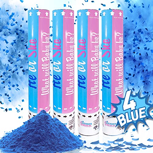 Tamodan Gender Reveal Confetti Cannon Blue，Set of 4 Gender Reveal Powder Cannon – Gender Reveal Confetti Powder Cannon Blue only Ideal for Pregnancy Announcement(4 Blue)