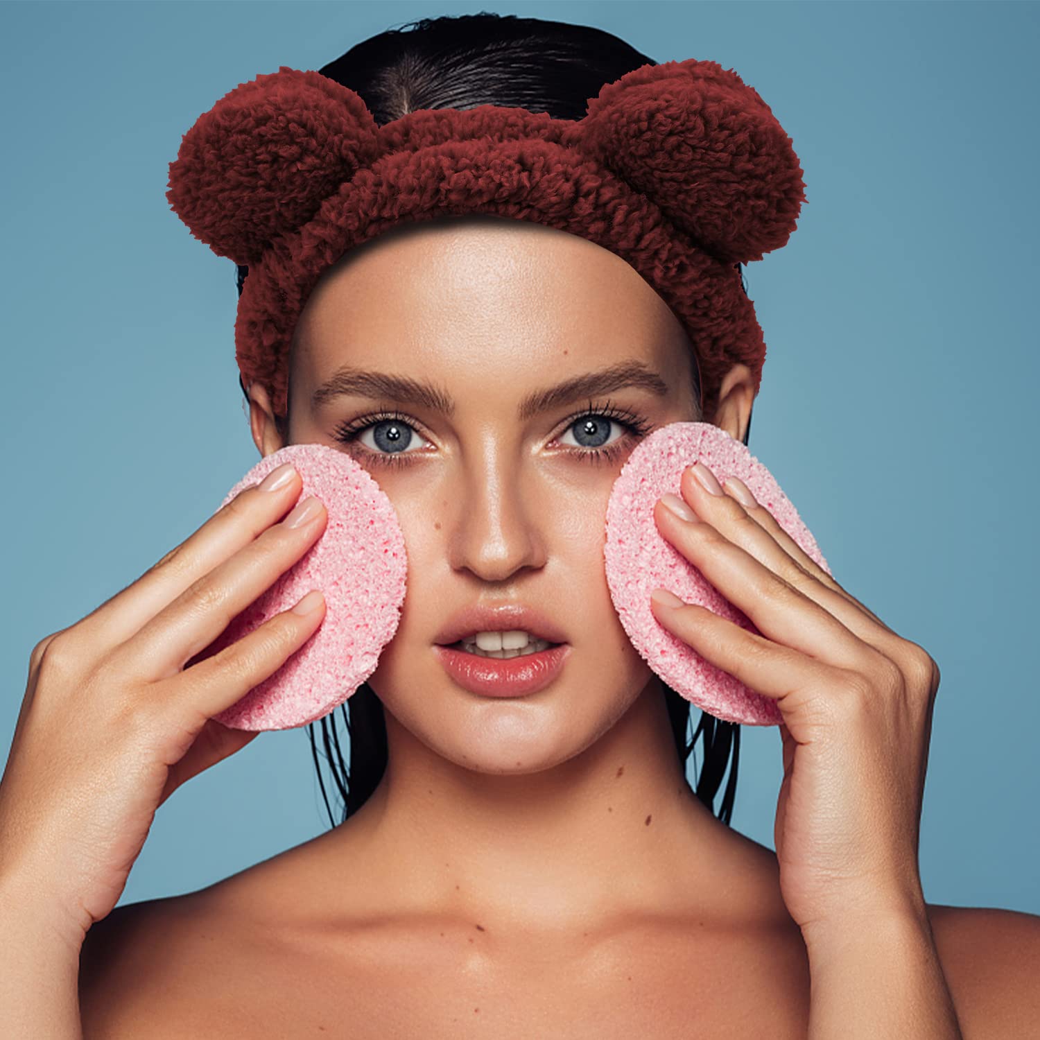 Hofar Bear Face Wash Headband Hairband with Bear Ears Coral Fleece Cartoon Cute Creative Hair Accessories