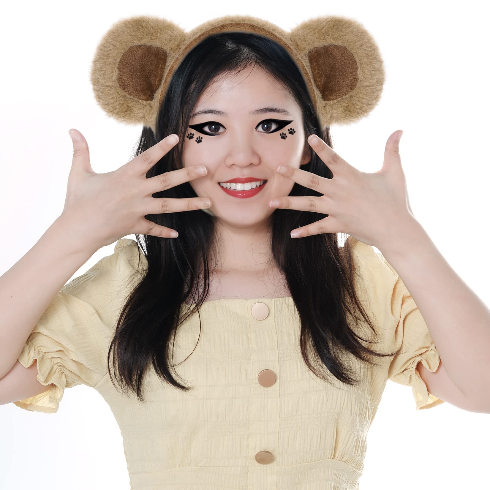 Hmxpls Bear Ears Headband Costume, Cute Animal Ears Headband for Party Cosplay Makeup Washing Face Costume (Brown)