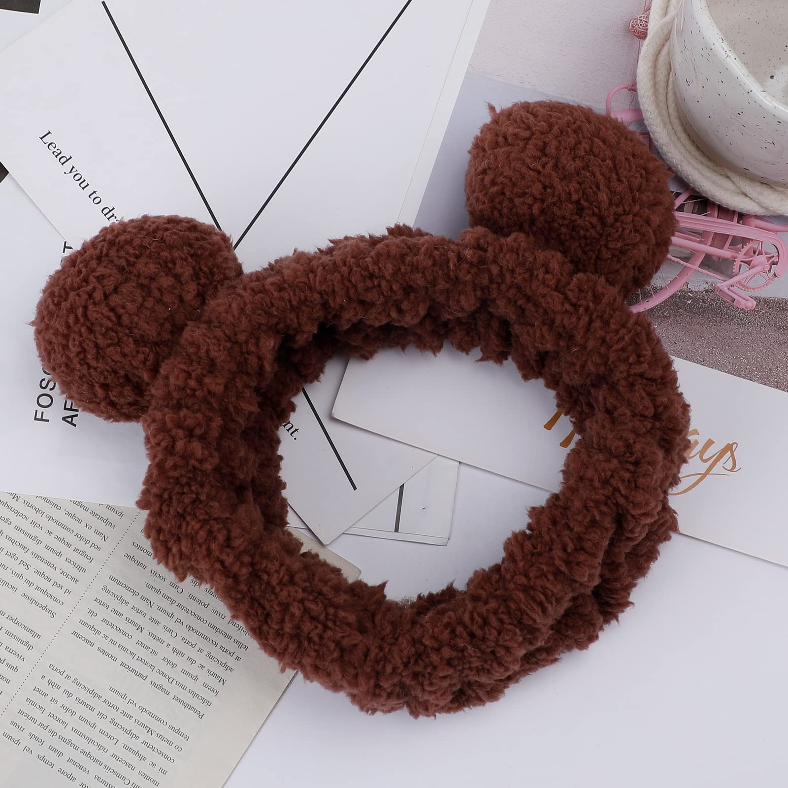 Hofar Bear Face Wash Headband Hairband with Bear Ears Coral Fleece Cartoon Cute Creative Hair Accessories