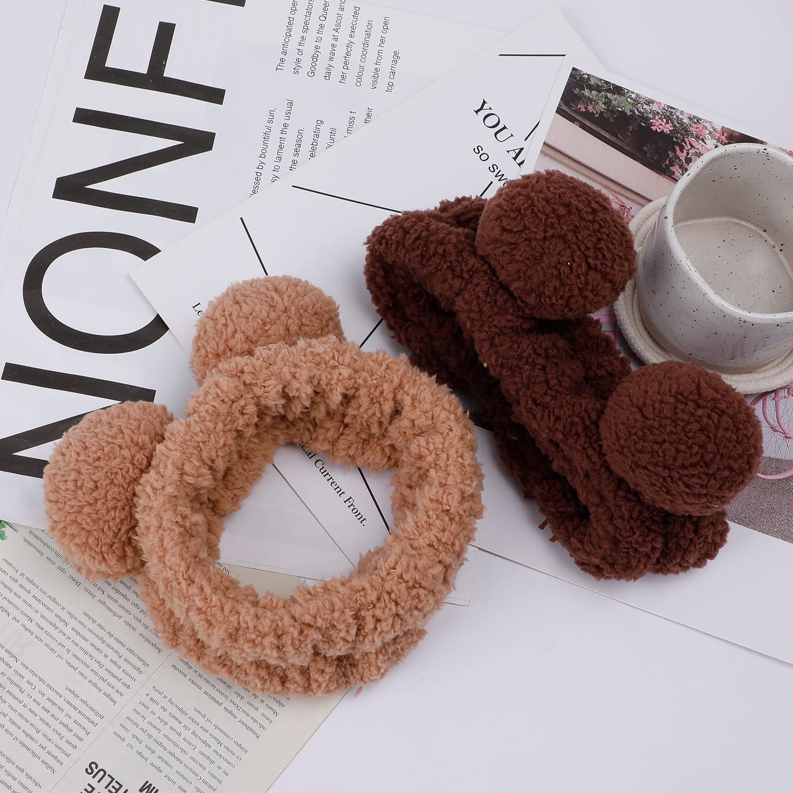 Hofar Bear Face Wash Headband Hairband with Bear Ears Coral Fleece Cartoon Cute Creative Hair Accessories