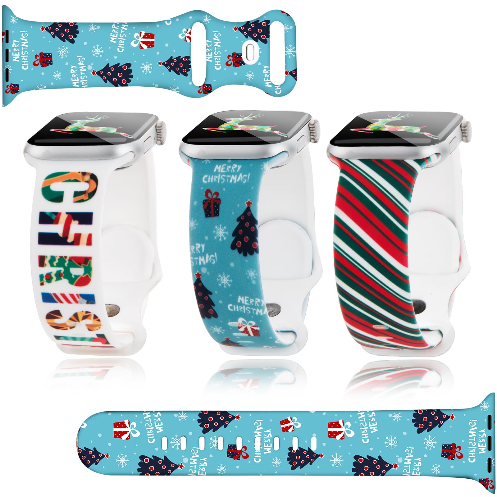 Christmas Band Compatible Apple Watch Winter Strap 38mm 40mm 41mm Women 3 Packs,Blingbrione Printed Silicone Merry Xmas Tree Snowflake for iphone Watch Series Ultra 9 8 7 SE 6 5 4 3 2 1 Girl 3 Sets