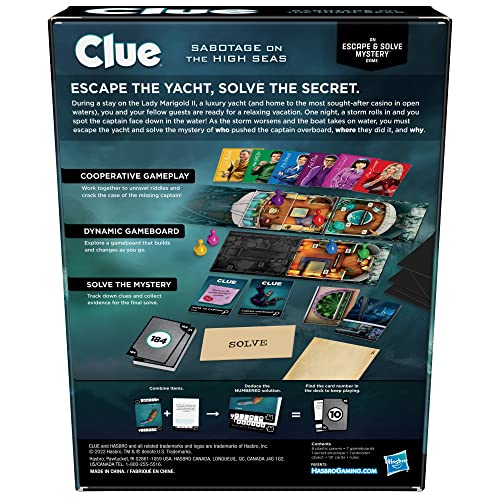Clue Board Game Sabotage on The High Seas, Escape Room Game, Murder Mystery Games, Cooperative Family Board Game, 1-6 Players, 10+ (Amazon Exclusive)