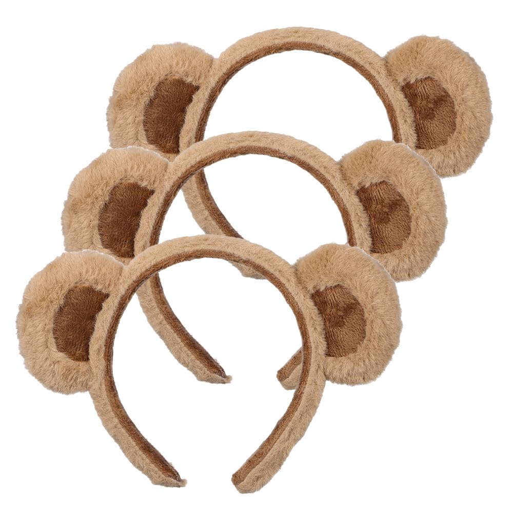 FRCOLOR 3 Pcs Bear Ears Headband Plush Fluffy Bear Hairband Animal Headwear Makeup Headband for Kids Adults Costume Party Cosplay Decoration