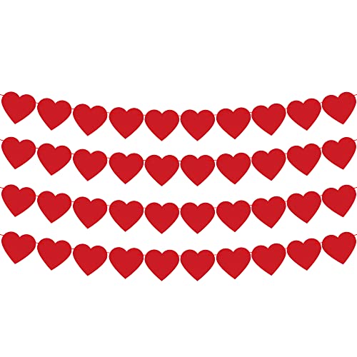 Felt, Red Heart Garland for Valentines Day Decor - Pack of 40, No DIY | Valentine Garland for Valentines Day Decoration | Galentines Day Decorations | Heart Garland, Romantic Decorations Special Night
