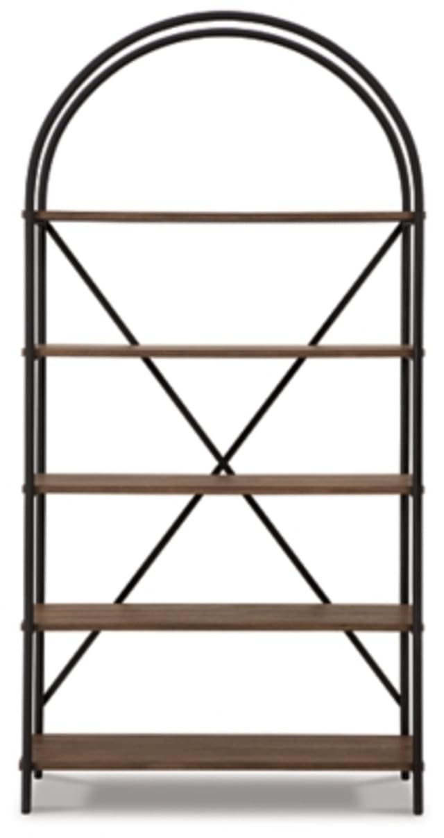 Brown Black Bookcase, Bookshelf 5 Tier Bookcase Arched Display Racks Tall Standing Bookshelves, Storage Rack Shelf Large Black Book Shelf for Bedroom, Living Room, Home Office
